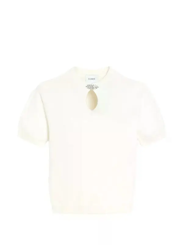 BARRIE Gem-embellished Keyhole-detail Knitted T-shirt - White