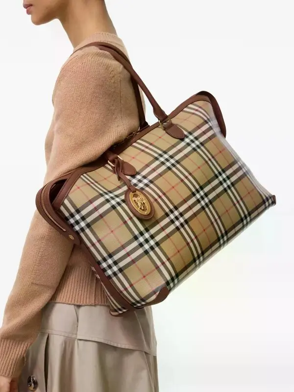Burberry Medium Check Zip Tote - Neutrals
