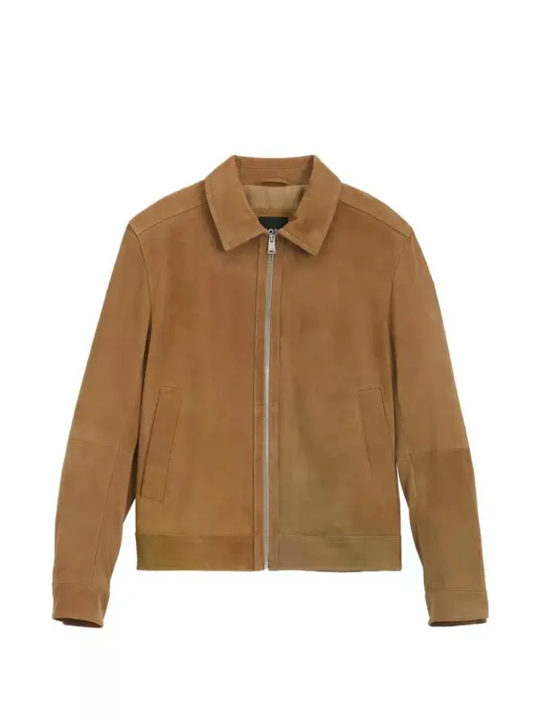 BOSS Suede Leather Jacket With Zipper Closure