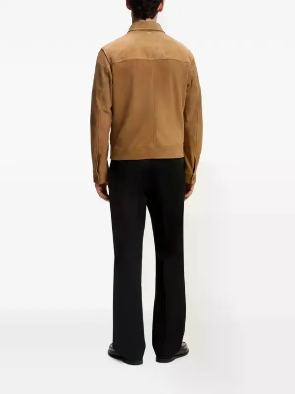 BOSS Suede Leather Jacket With Zipper Closure