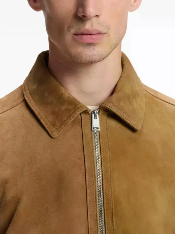 BOSS Suede Leather Jacket With Zipper Closure