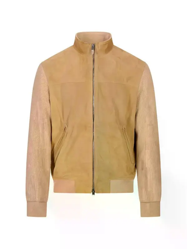 Canali Suede-panelled Ribbed-knit Jacket
