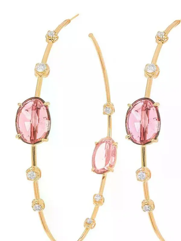 Jacquie Aiche Embellished Hoop Earrings With Pink Tourmaline And Diamonds