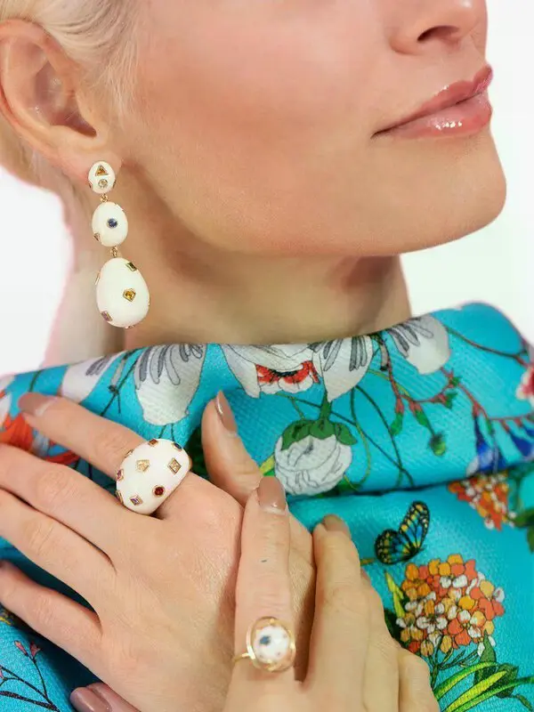 BIBI VAN DER VELDEN Sapphire And Mammoth Drop Earrings