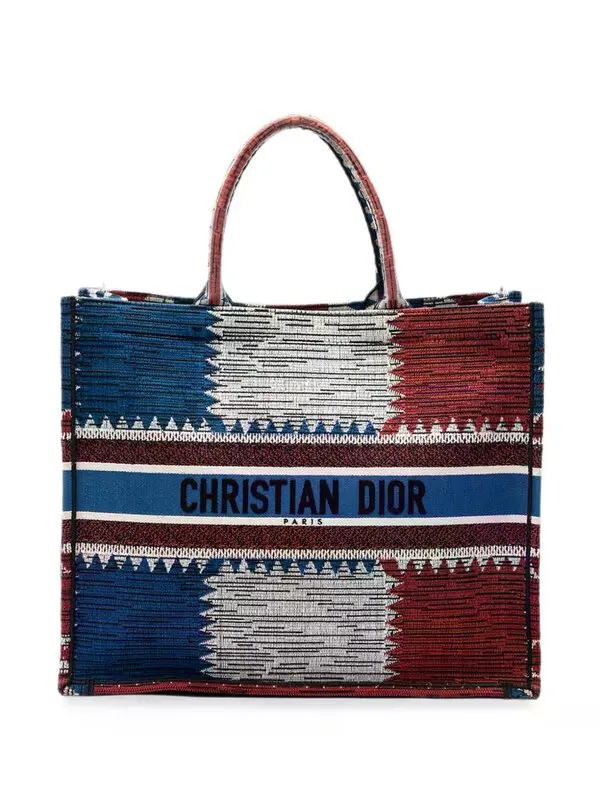 Dior Large Canvas French Flag Book Tote Bag - Blue