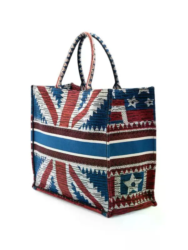 Dior Large Canvas French Flag Book Tote Bag - Blue