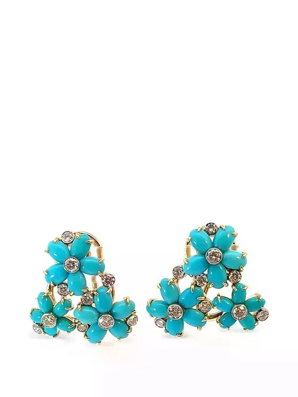 ALETTO BROTHERS 18k Yellow Turquoise And Diamond Flower Earrings - Gold