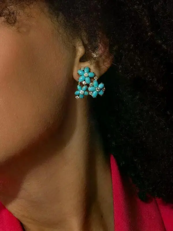 ALETTO BROTHERS 18k Yellow Turquoise And Diamond Flower Earrings