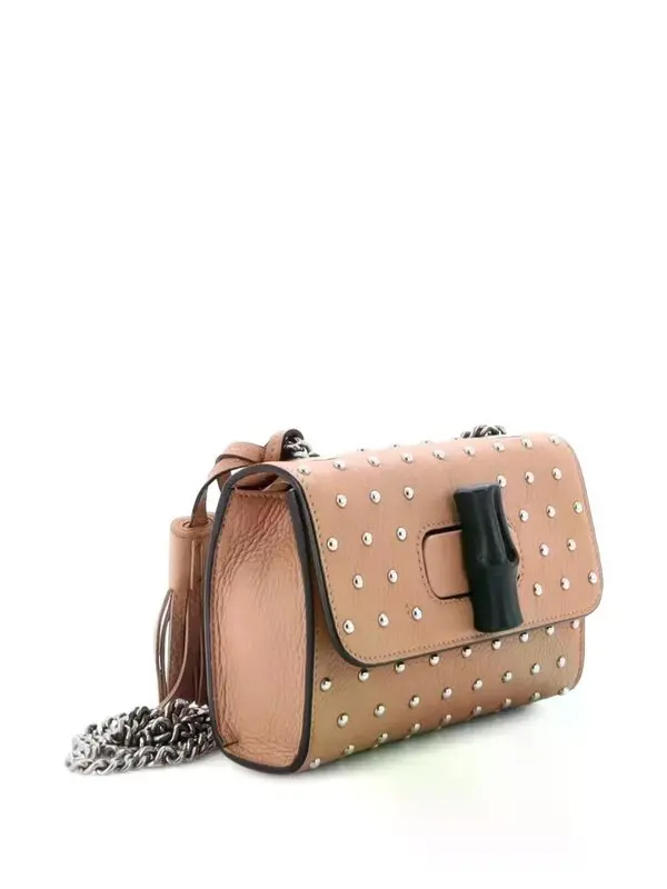 Gucci Bamboo Studded Leather Shoulder Bag - Neutrals