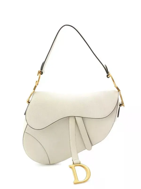 Dior Grained Calfskin Saddle Bag Shoulder Bag - White