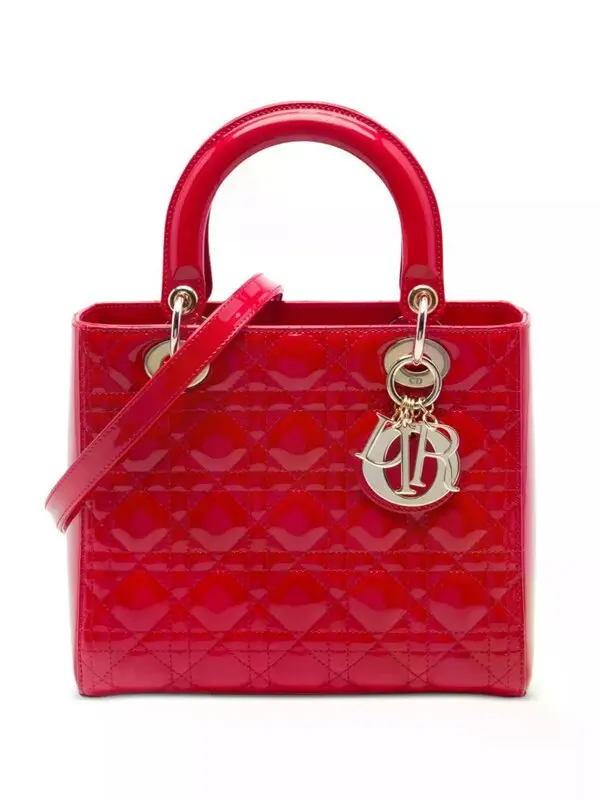 Dior Medium Patent Cannage Lady Satchel - Red