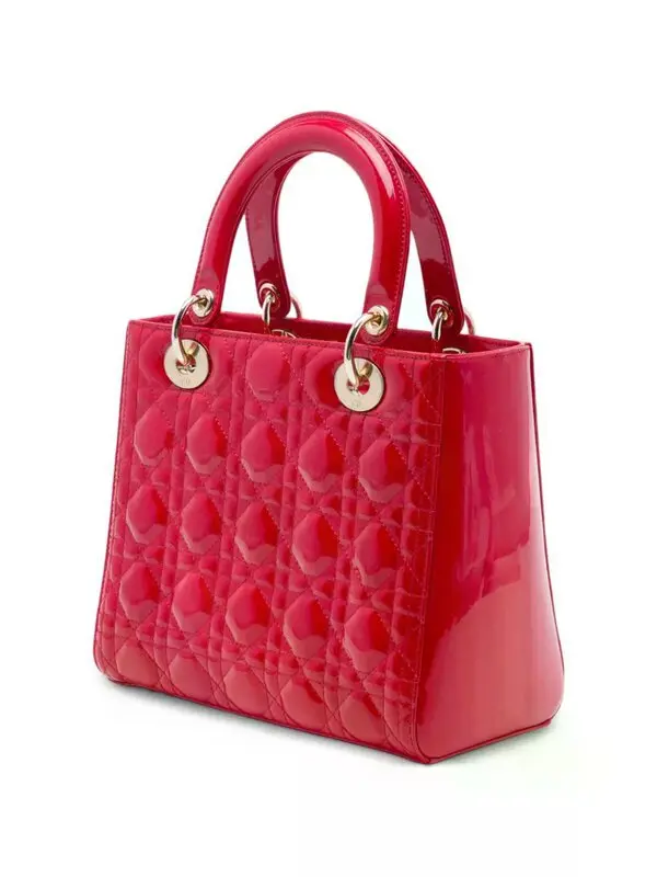 Dior Medium Patent Cannage Lady Satchel - Red