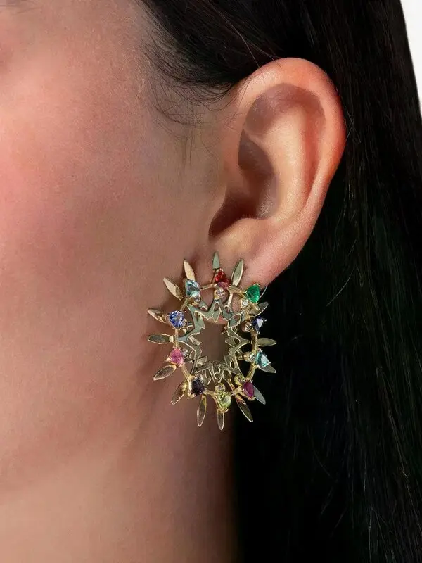 CAROL KAUFFMANN Mandala Multi-stone And Diamond Hoop Earrings