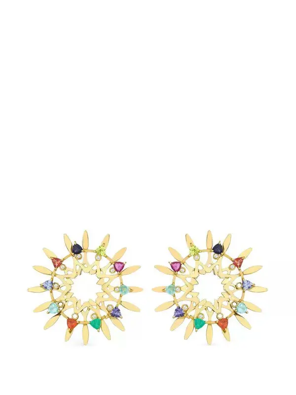 CAROL KAUFFMANN Mandala Multi-stone And Diamond Hoop Earrings - Gold