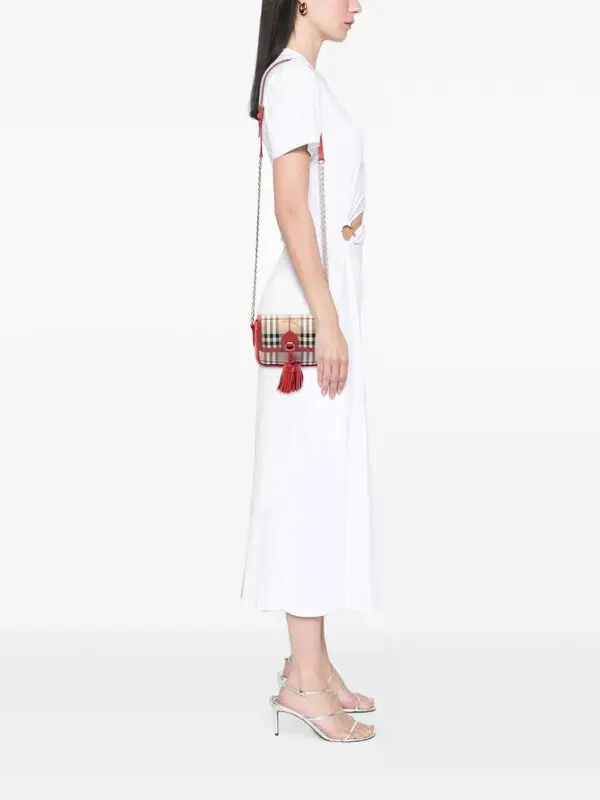 Burberry Mini Haymarket Check Coated Canvas Crossbody Bag With Tassel Detail - Neutrals