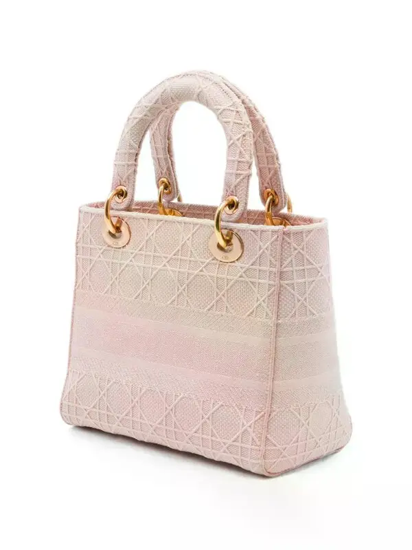 Dior Medium Embroidered Canvas Cannage Lady D Lite Satchel - Pink