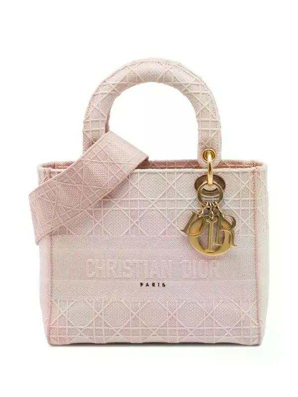 Dior Medium Embroidered Canvas Cannage Lady D Lite Satchel - Pink