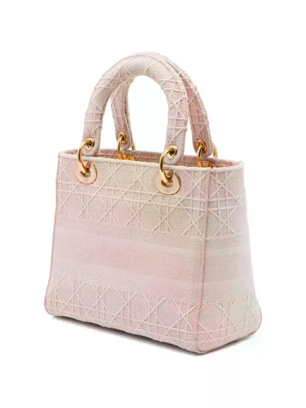 Dior Medium Embroidered Canvas Cannage Lady D Lite Satchel - Pink