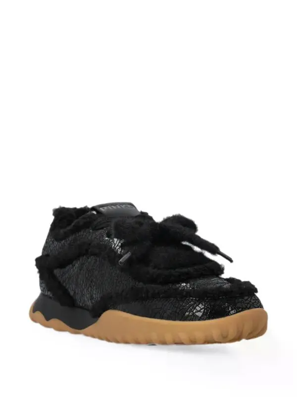 Pinko Shearling-trim Crackle-effect Sneakers