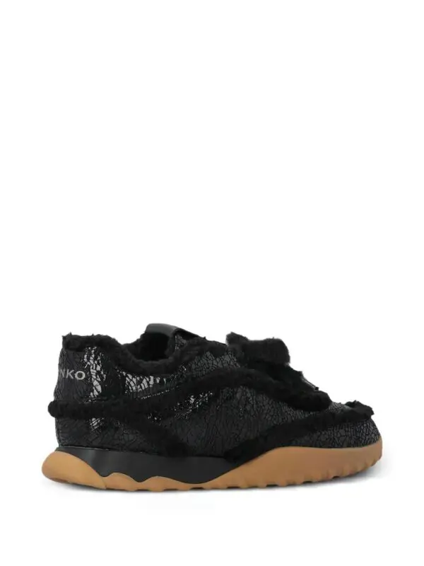 Pinko Shearling-trim Crackle-effect Sneakers