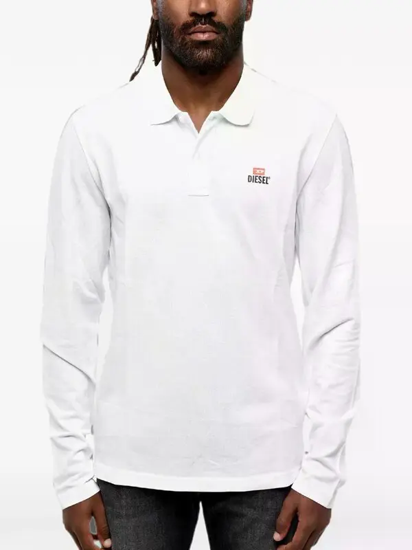 DIESEL® Logo-print Long-sleeve Cotton Polo Shirt