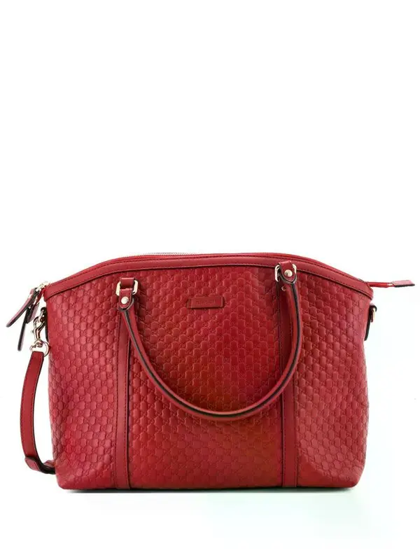 Gucci Britt Convertible Dome Microssima Leather Medium Satchel - Red