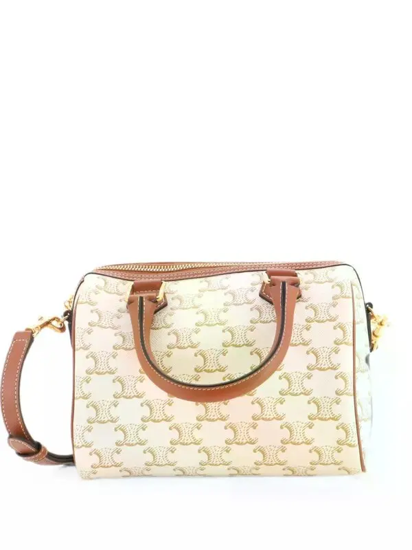 Celine Boston Bag Triomphe Coated Canvas Small Satchel - White