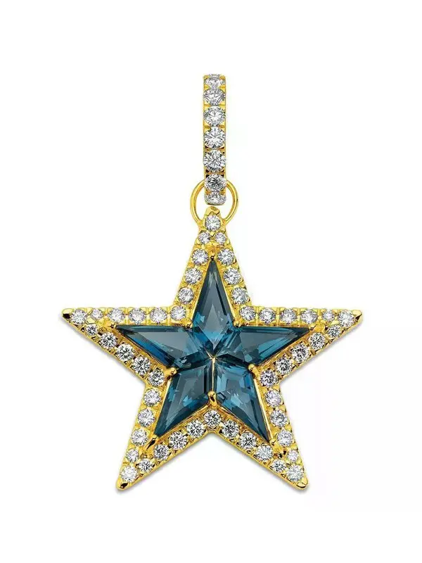 BUDDHA MAMA Embellished Star Pendant With Blue Topaz And Diamonds In 20k Yellow - Gold