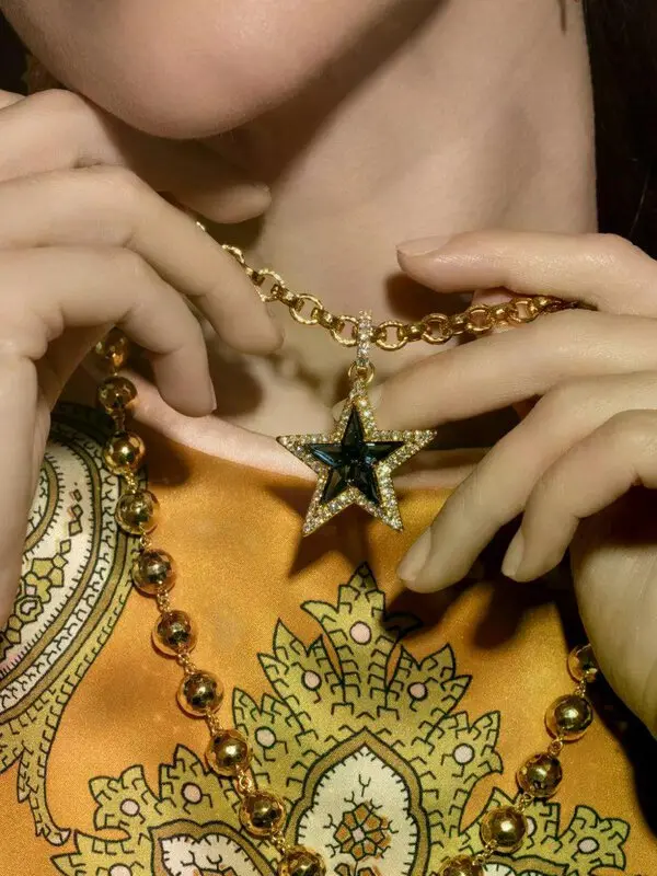 BUDDHA MAMA Embellished Star Pendant With Blue Topaz And Diamonds In 20k Yellow