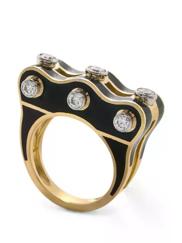 David Webb Diamond And Enamel Small Wave Studlette Ring