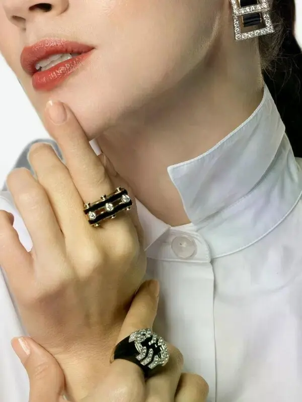 David Webb Diamond And Enamel Small Wave Studlette Ring