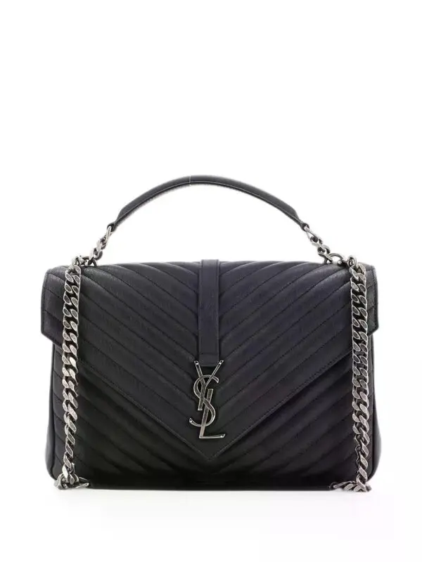 Saint Laurent Classic Monogram College Bag Matelasse Chevron Leather Large Shoulder Bag - Black