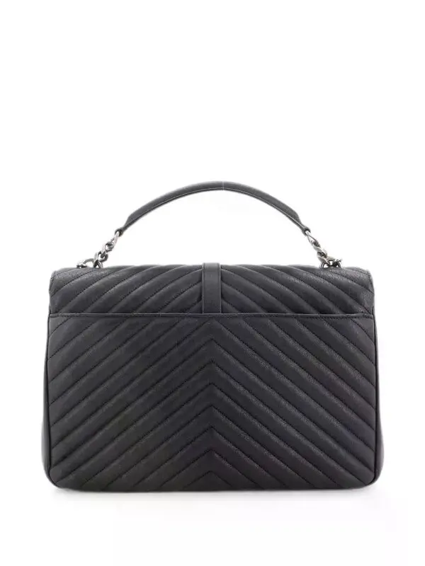 Saint Laurent Classic Monogram College Bag Matelasse Chevron Leather Large Shoulder Bag - Black