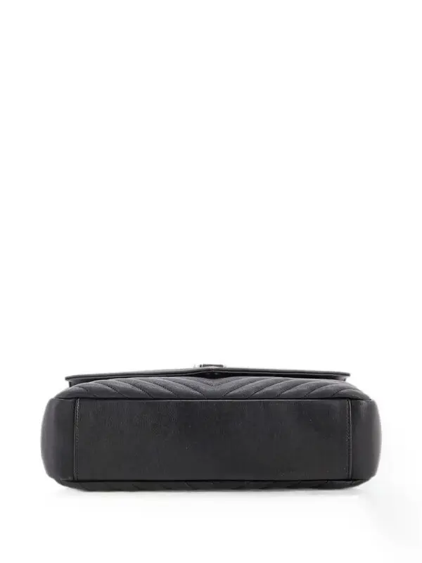 Saint Laurent Classic Monogram College Bag Matelasse Chevron Leather Large Shoulder Bag - Black