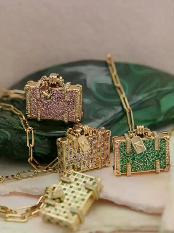 NEVERNOT Pink Sapphire And Diamond Suitcase Pendant Necklace