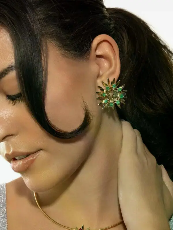 CAROL KAUFFMANN Mandala Emerald And Diamond Earrings - Gold
