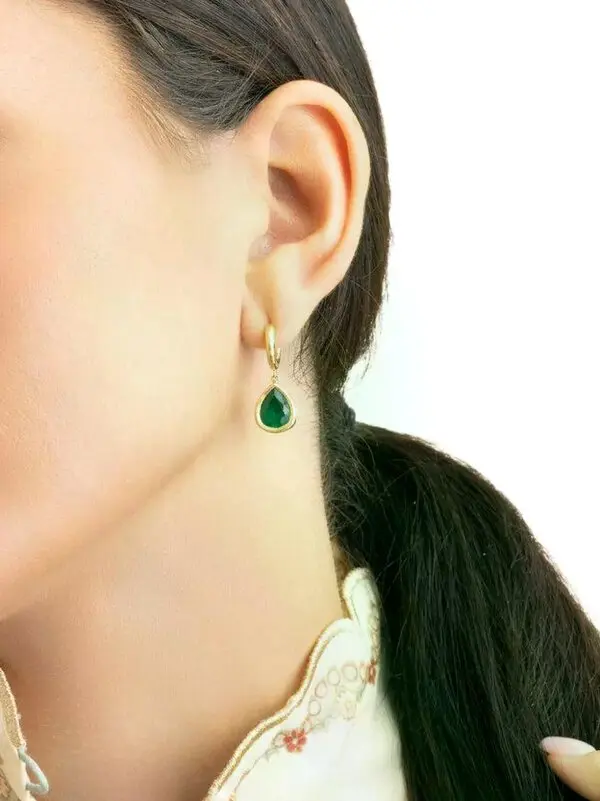 OCTAVIA ELIZABETH Emerald Pear Cut Bezel Set Drop Earrings