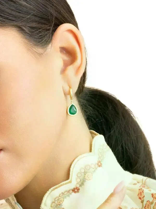 OCTAVIA ELIZABETH Emerald Pear Cut Bezel Set Drop Earrings