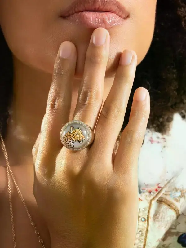 Jacquie Aiche Mother Of Pearl And Diamond Leopard Ring