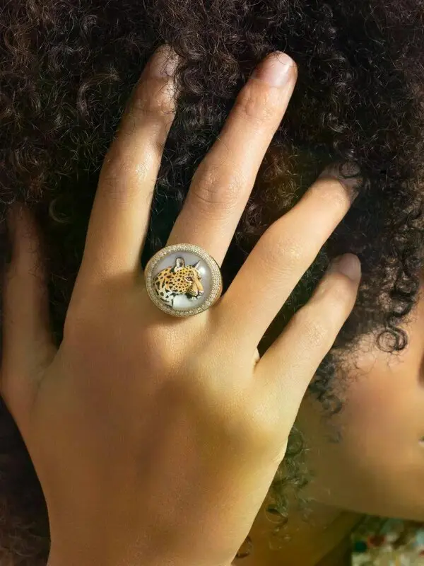 Jacquie Aiche Mother Of Pearl And Diamond Leopard Ring