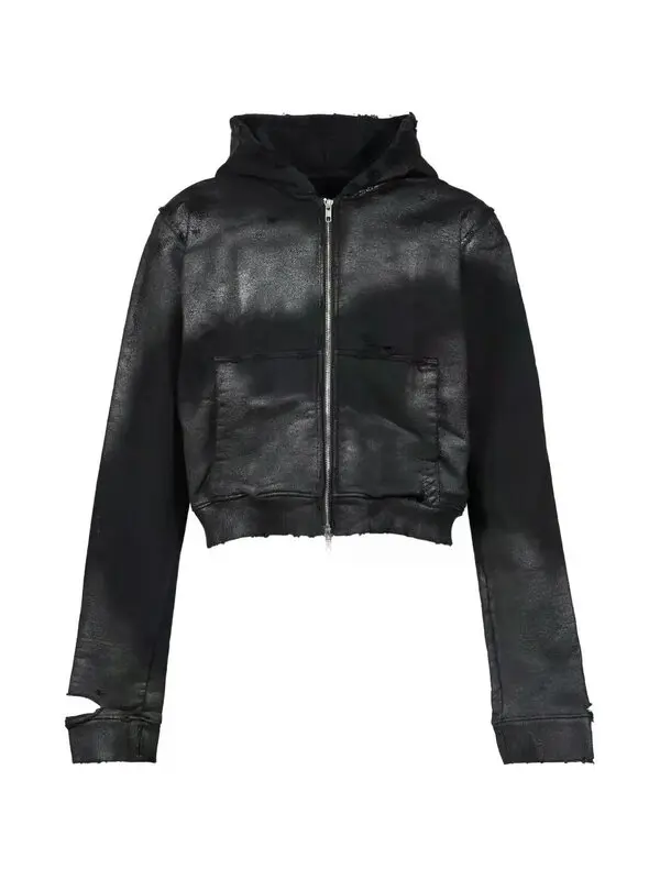 FILTH Waxed Distressed-effect Zip-up Hoodie