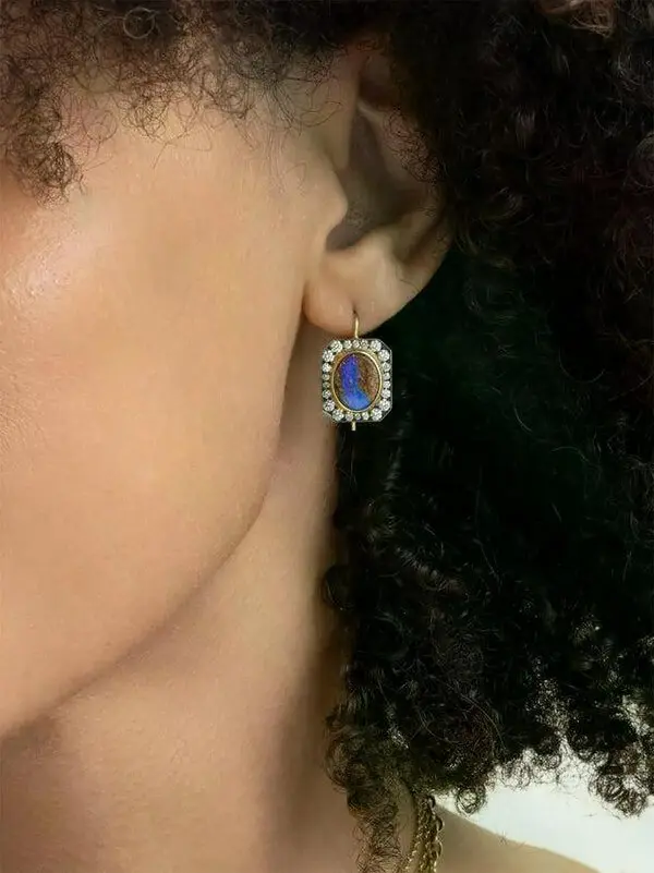 SYLVA & CIE 18k Yellow Opal And Diamond Earrings - Gold