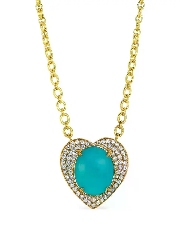 Irene Neuwirth Turquoise And Diamond Heart Pendant Necklace - Gold