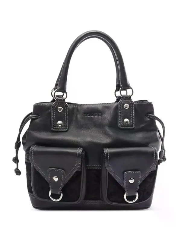 Loewe Calfskin And Suede Anagram Pocket Tote Bag - Black