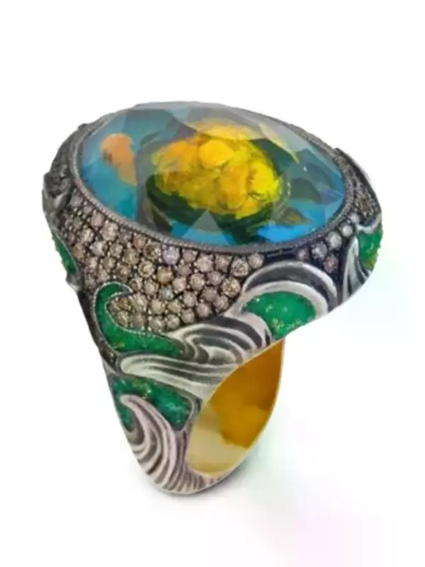 SEVAN BIÇAKÇI 24k Yellow Sterling Silver Diamond Carved Turtle Ring