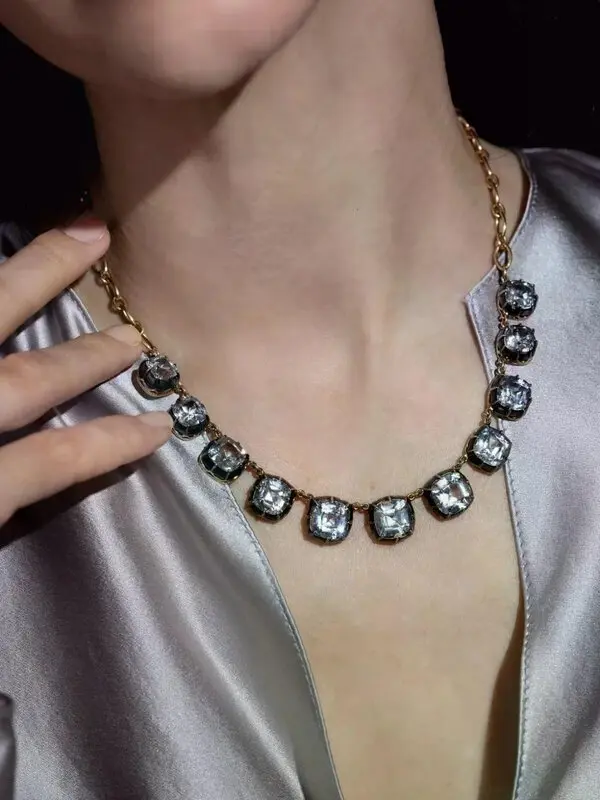 Fred Leighton White Topaz Collet Semi-riviere Necklace - Gold