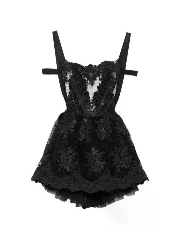 Alchemy Fashions Lia Beaded Lace-overlay Mini Dress - Black
