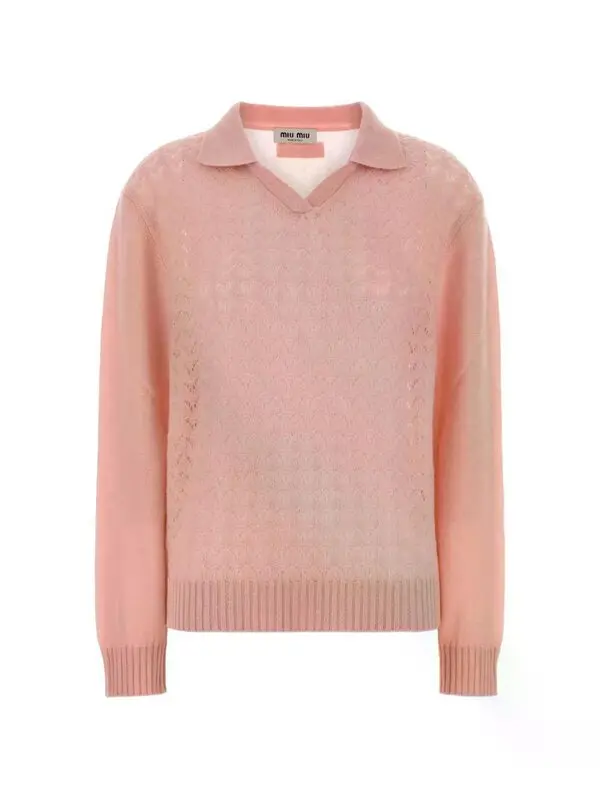 Miu Miu Pointelle-knit Polo Sweater - Pink