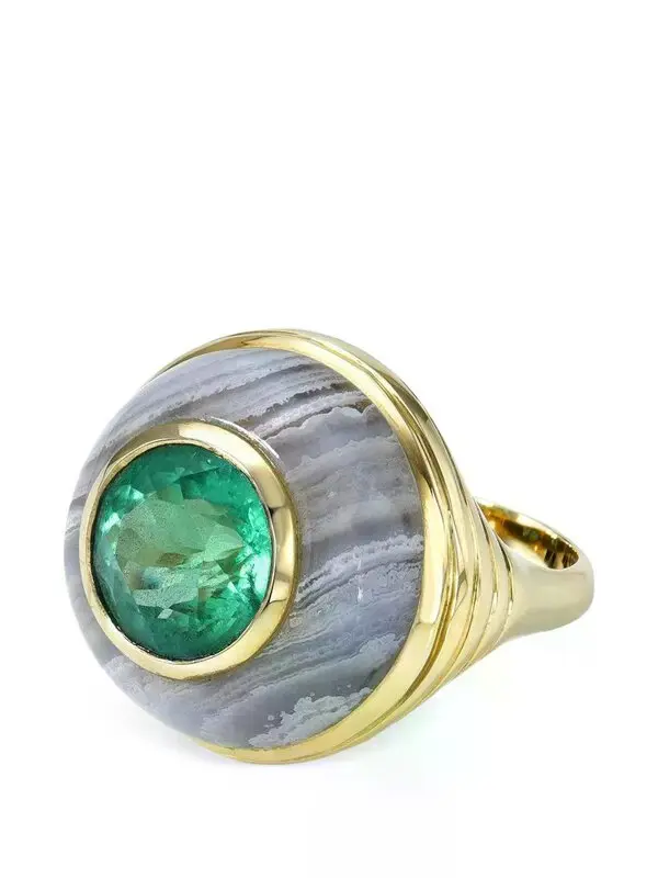 Retrouvai Petite Lollipop Ring With Emerald And Blue Agate - Gold