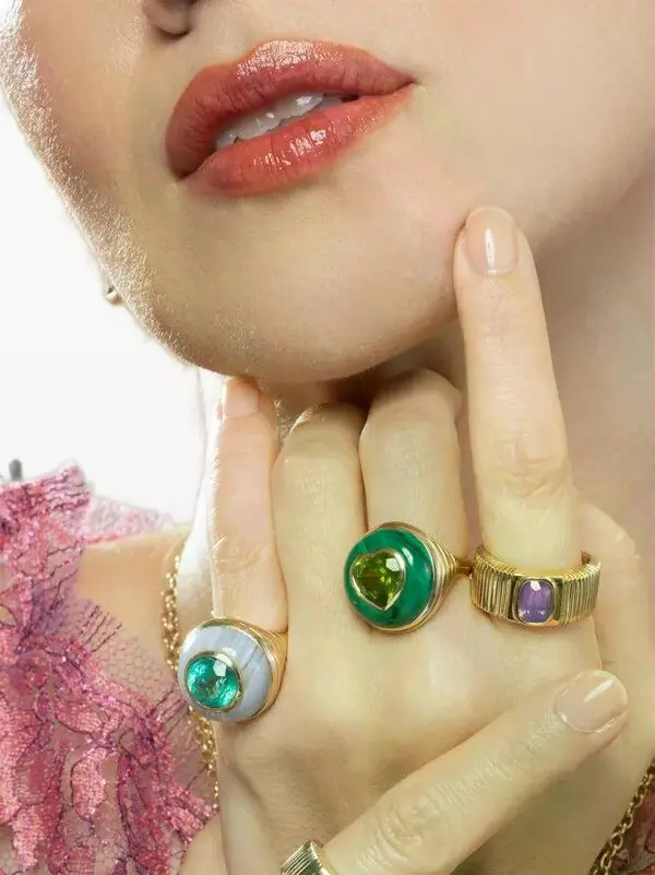Retrouvai Petite Lollipop Ring With Emerald And Blue Agate